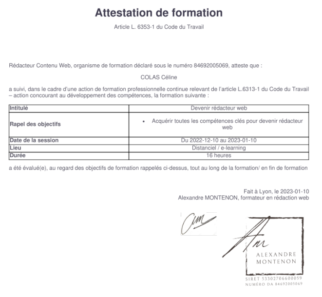 Certificats et formations - Wild Side Communications
